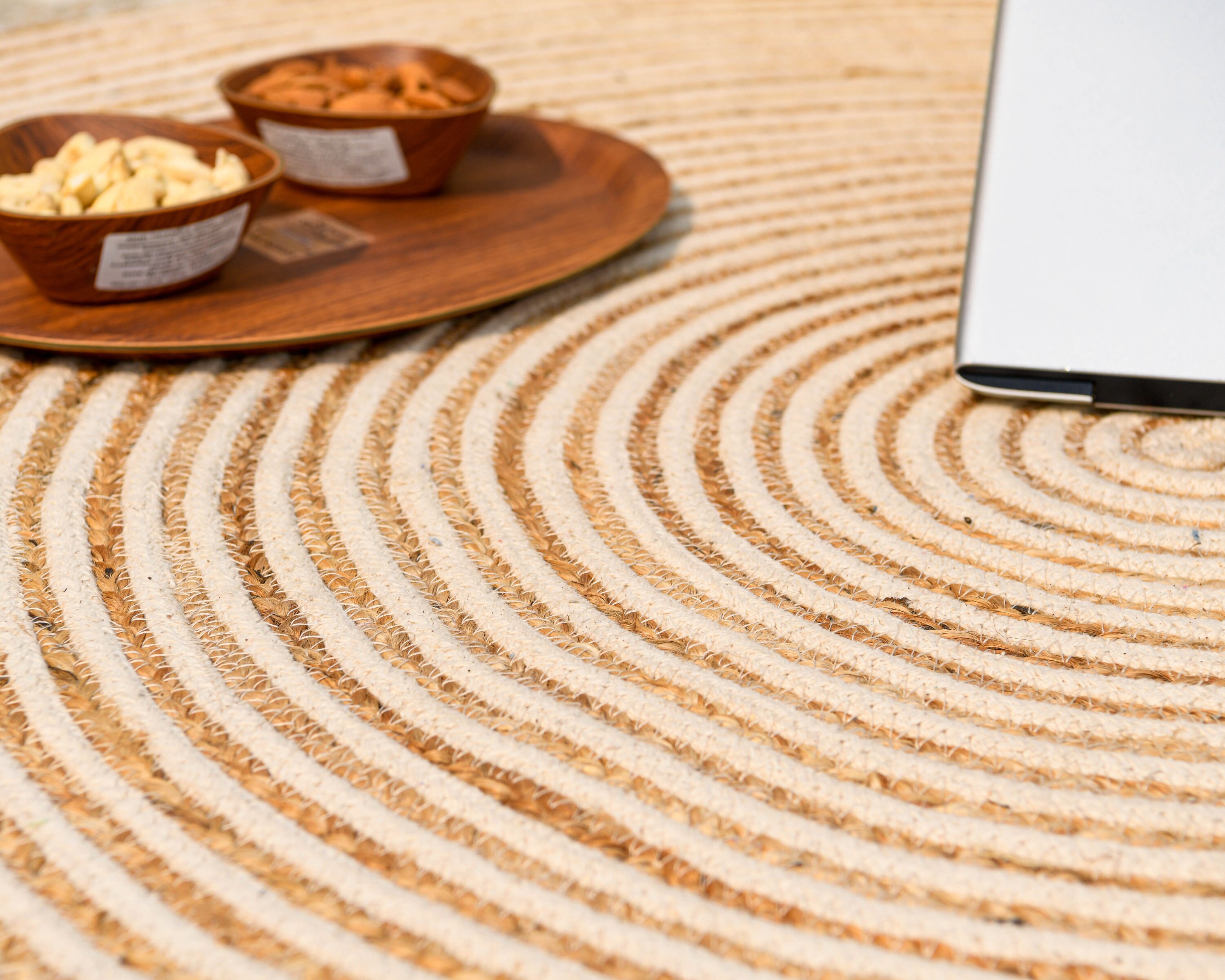 Jute Area Rugs Indian Handmade Jute & Cotton Round Purely Yoga - Etsy