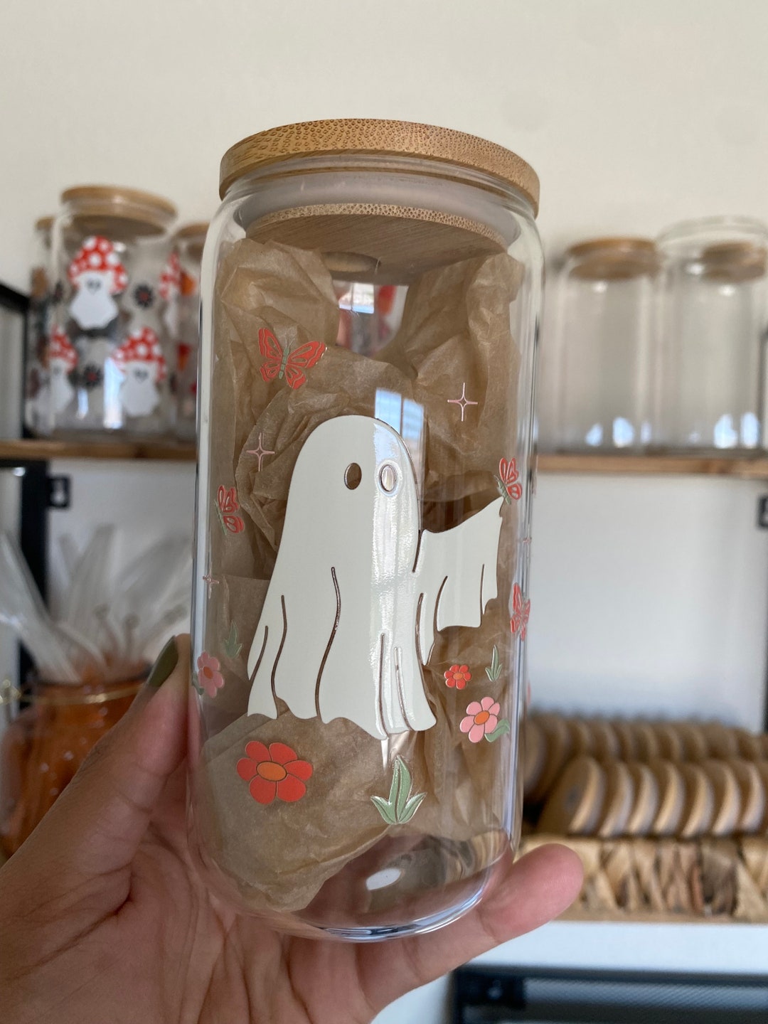 Spooky Cute Ghost Glass 16oz Glass Can Halloween Cups - Etsy