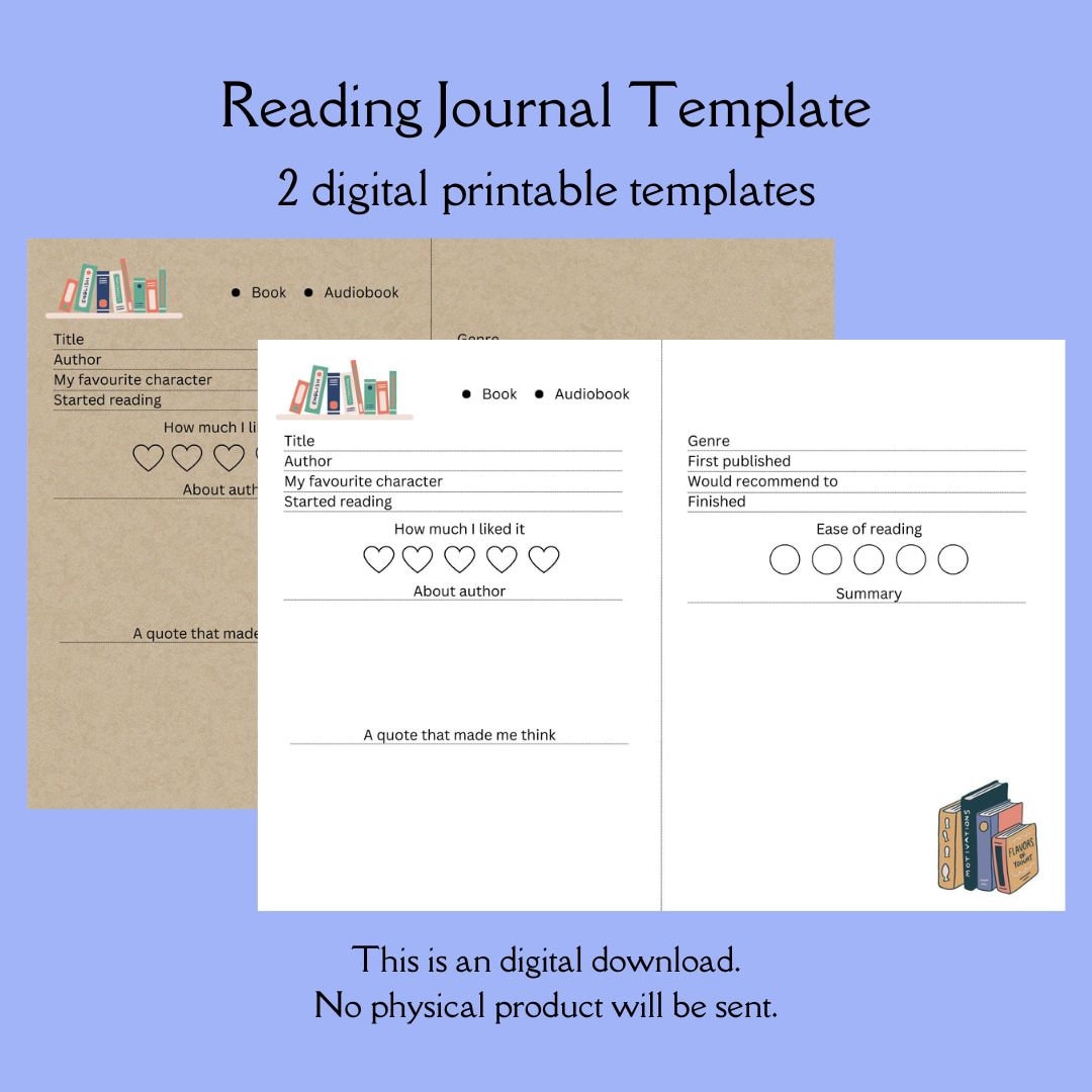 Cute Printable Reading Journal Template Page in Brown and White ...