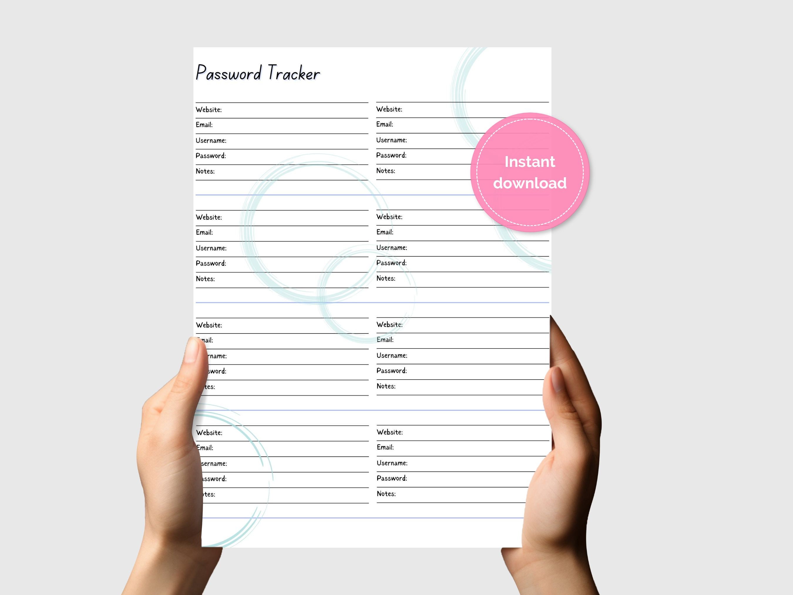 Password Tracker Printable Digital A4 Blue Planner Page Digital Goal ...
