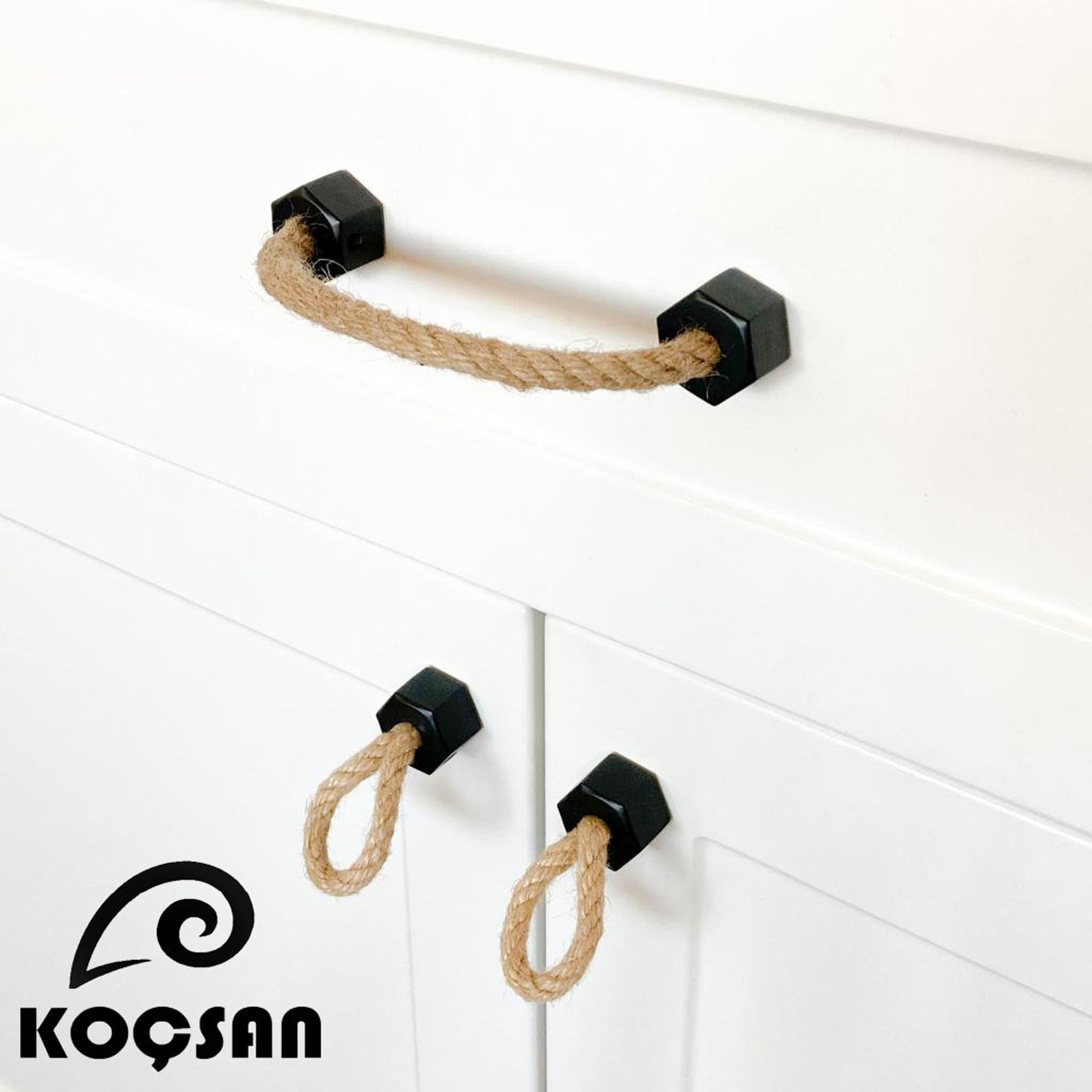 Luxury Black Jute Rope Cabinet Pulls, Cabinet Hardware, Dresser Pulls ...
