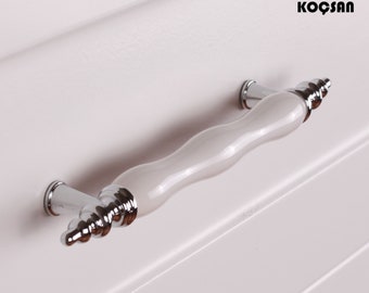 White Porcelain Furniture Handles / Ceramic Kitchen Cabinet Pulls ...