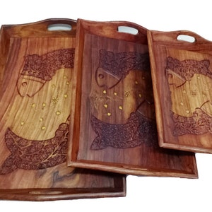 Handcrafted Sheesham Wooden Trey, Trey With Brass Work, Serving Tray ...