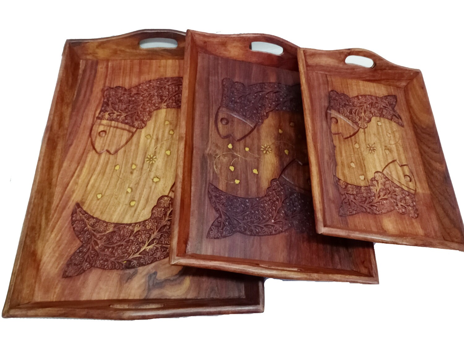 Handcrafted Sheesham Wooden Trey Trey With Brass Work | Etsy