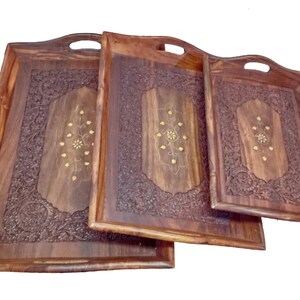 Handcrafted Sheesham Wooden Trey, Trey With Brass Work, Serving Tray ...