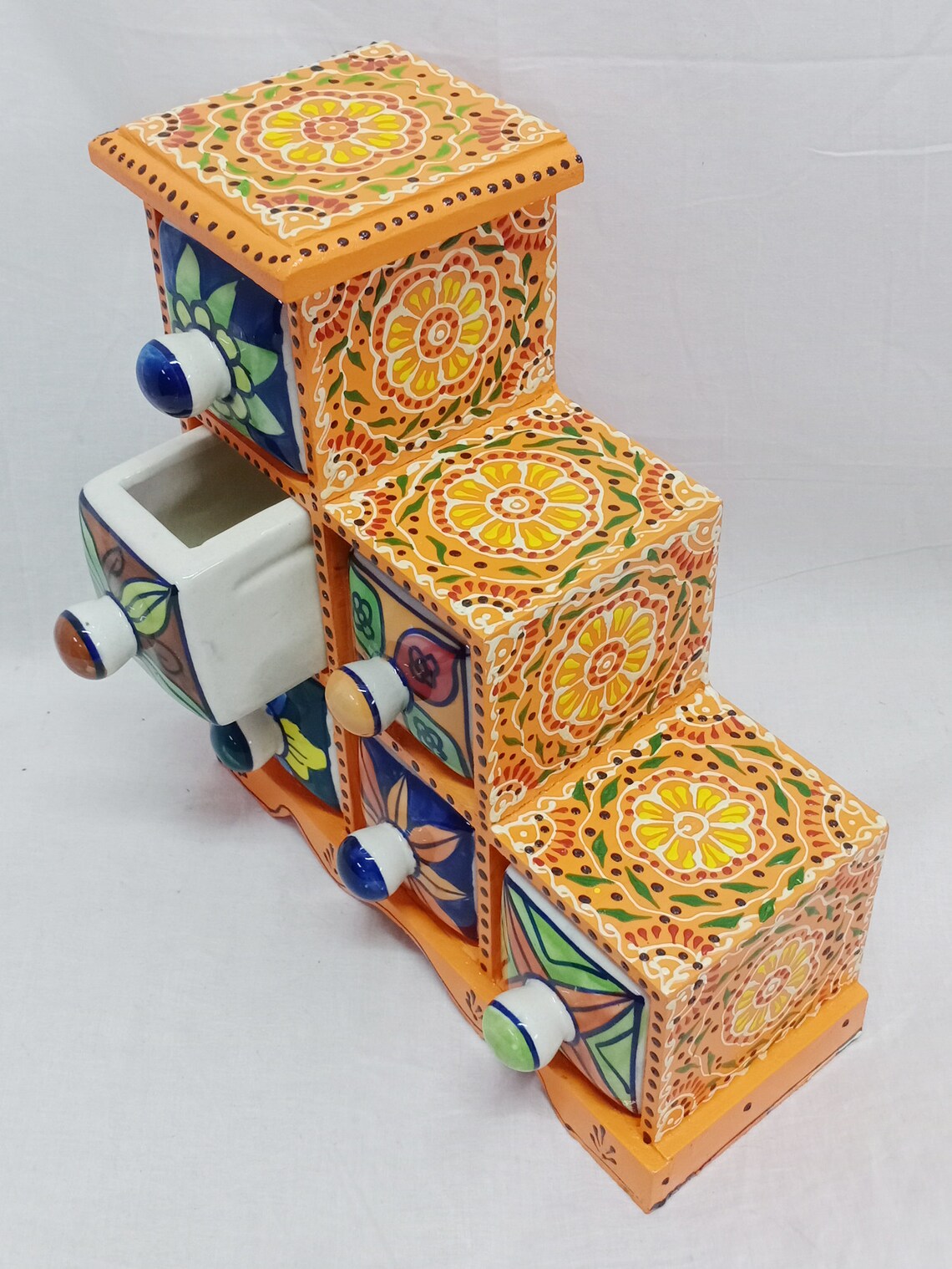 Wooden Painted 6 Ceramic Drawer Assorted Trinket box small | Etsy