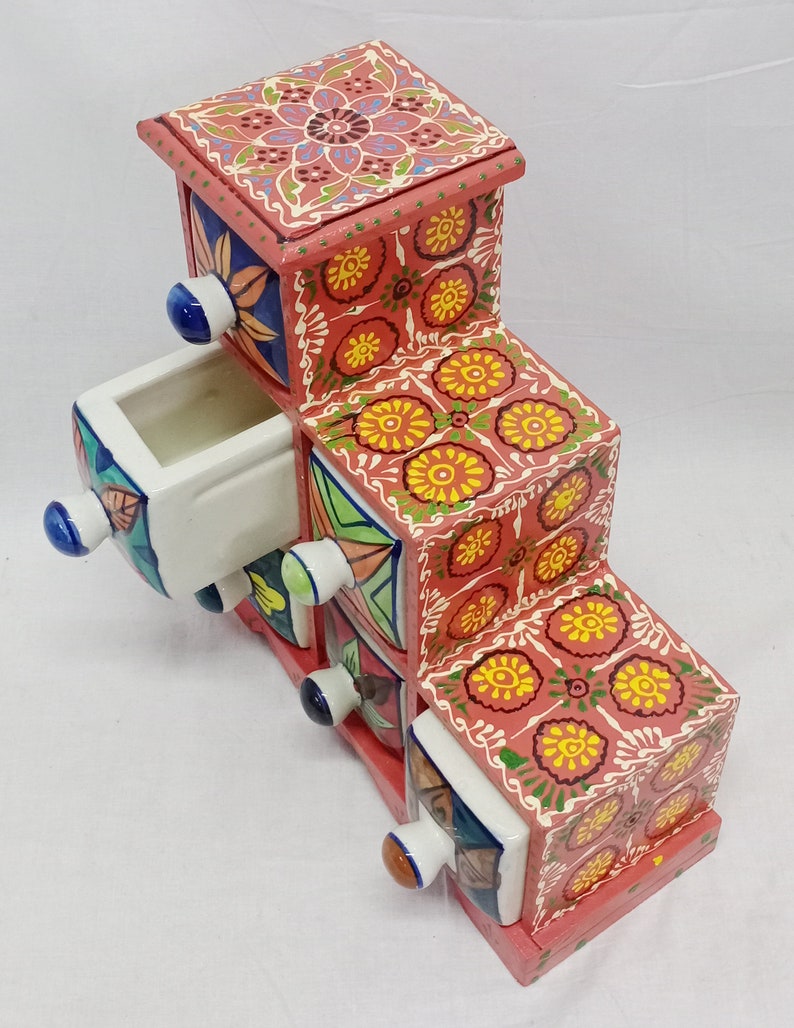 Wooden Painted 6 Ceramic Drawer Assorted Trinket box small | Etsy