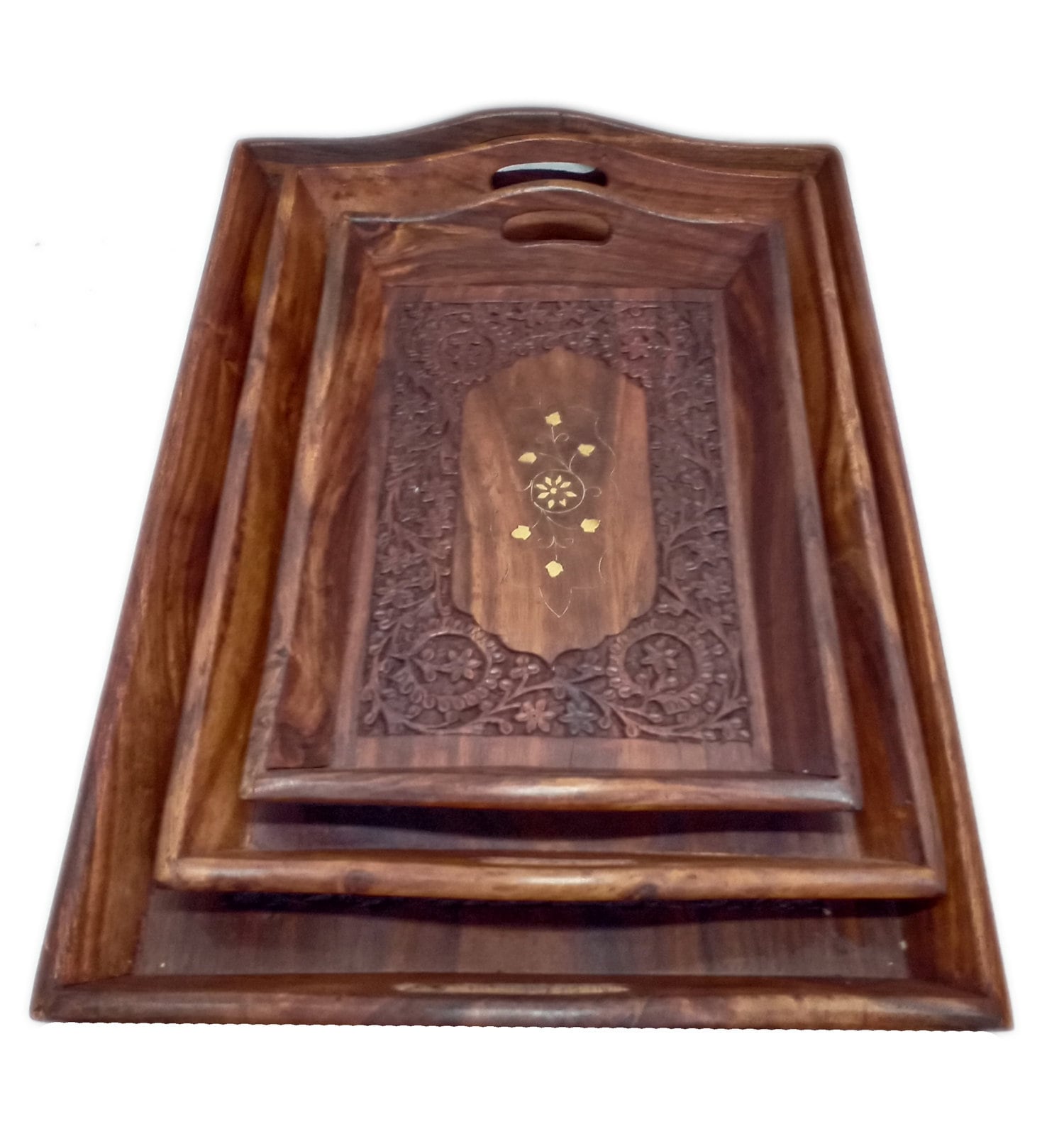 Handcrafted Sheesham Wooden Trey Trey With Brass Work | Etsy