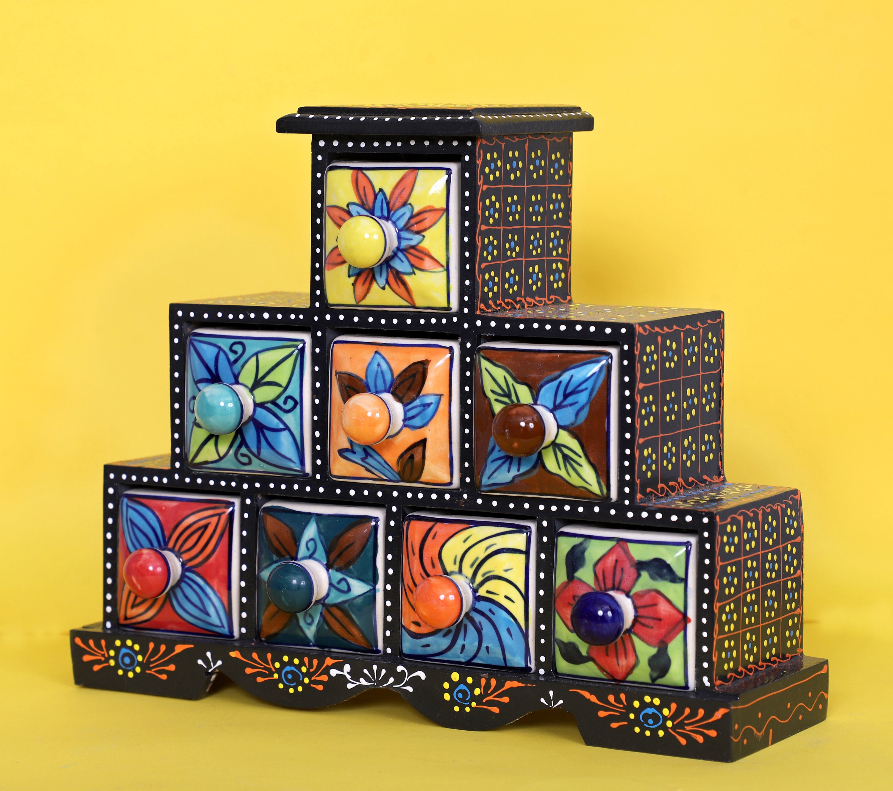 Black Wooden Painted Ceramic Drawers, Eight Drawer Wood Dresser, Small ...