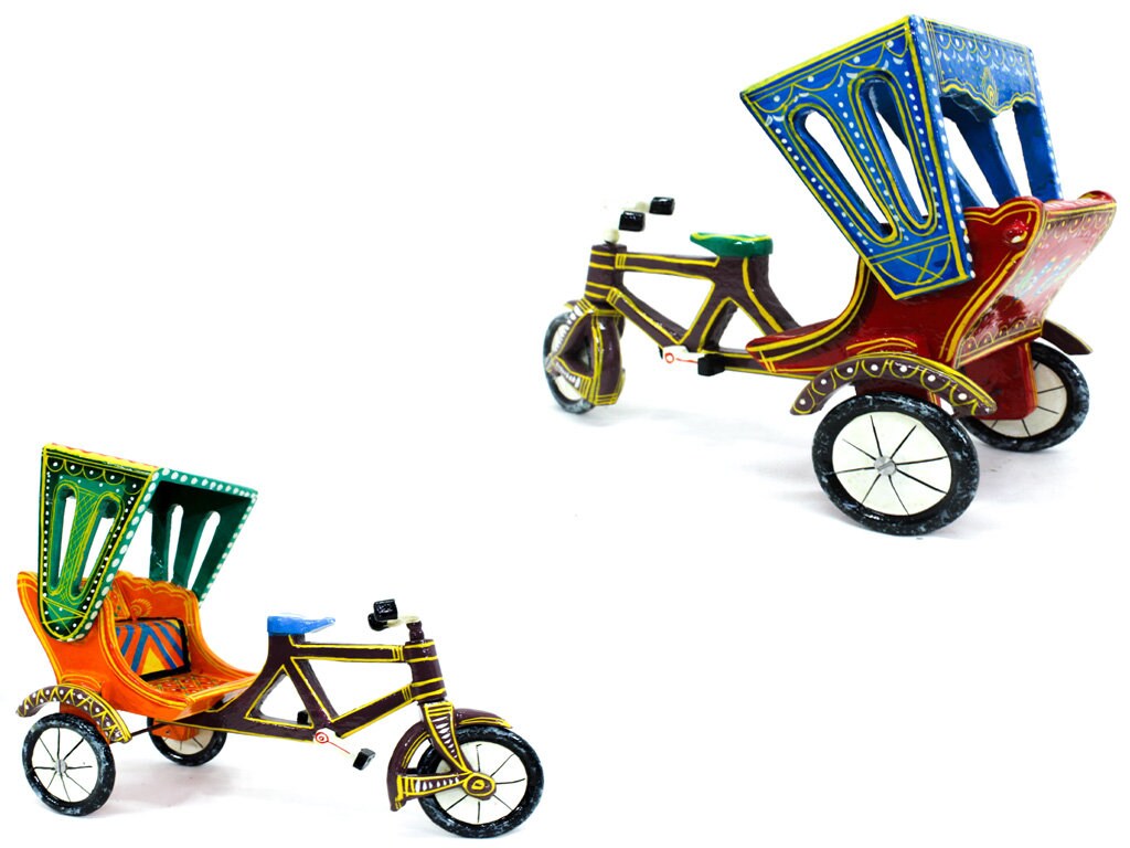 Handmade Wooden Cycle Rickshaw Toy Multicolored by Rajasthani - Etsy UK