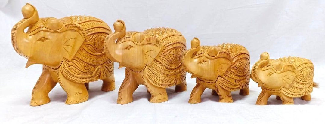 Solid Wooden Elephant Hand Carved, Elephant Statue, Elephant Family ...