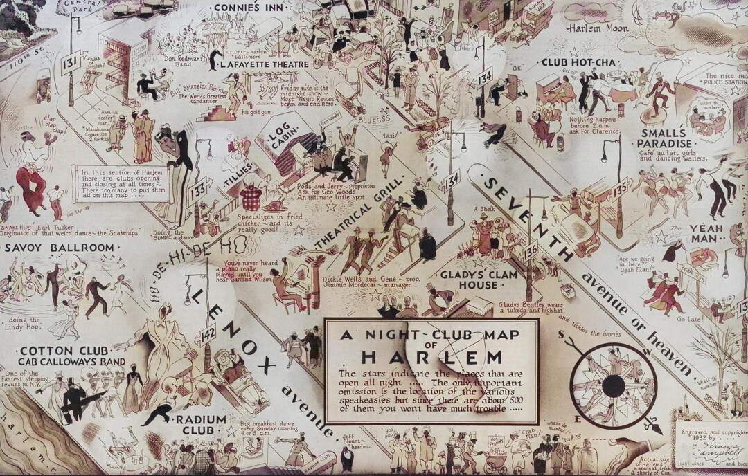 Harlem Night Clubs Map | Vintage Black Americana | African American Art ...