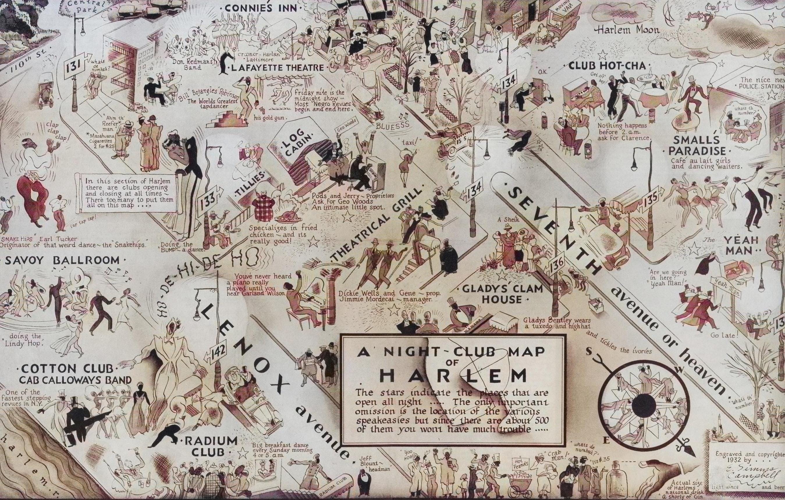 Harlem Night Clubs Map | Vintage Black Americana | African American Art ...