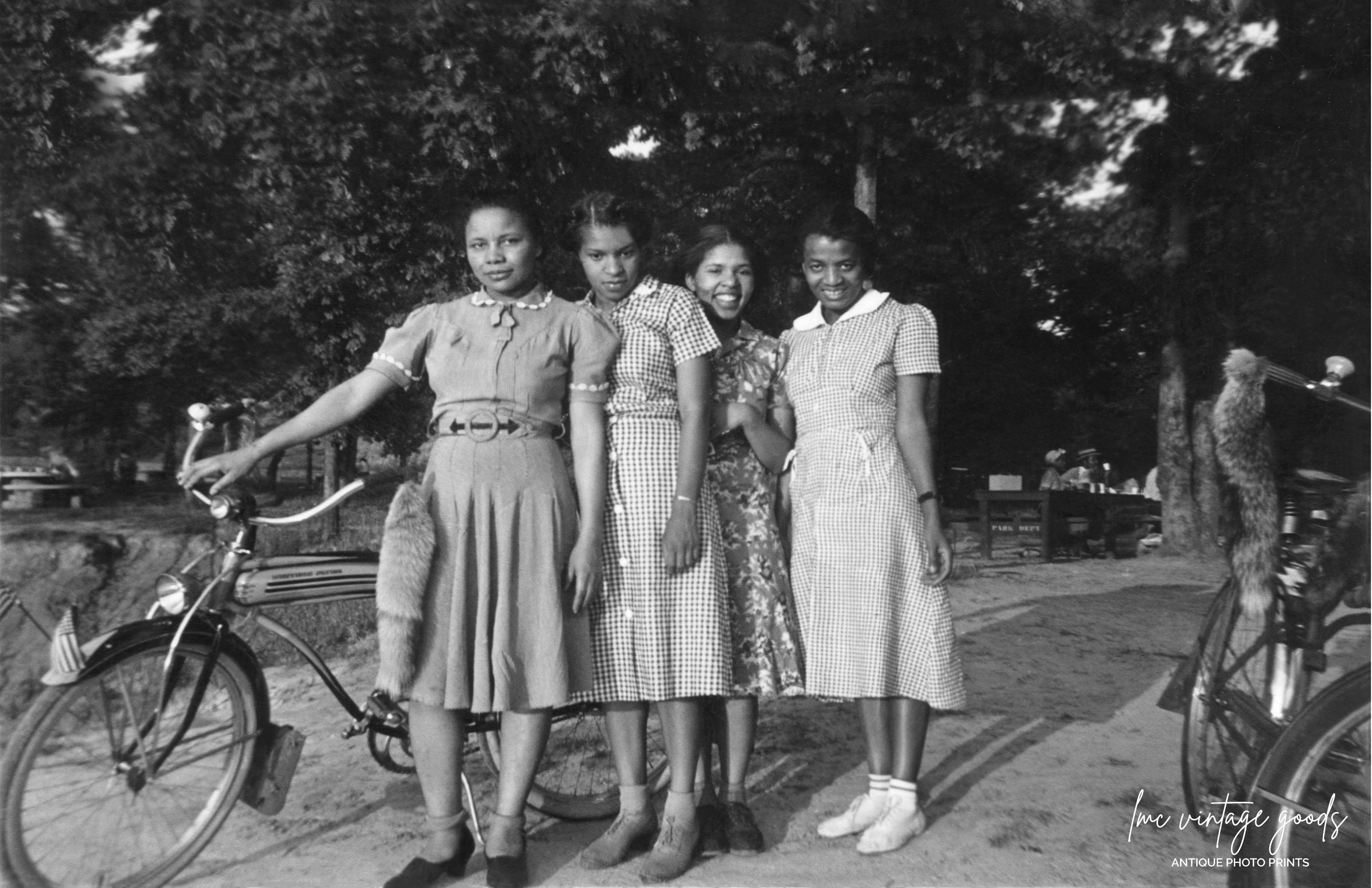 1940s Girls With Bicycles Photo Print Vintage Black Americana Western ...