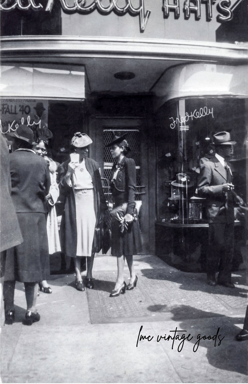 Main Street Shoppers Photo Print Black Americana 1940s Storefront ...