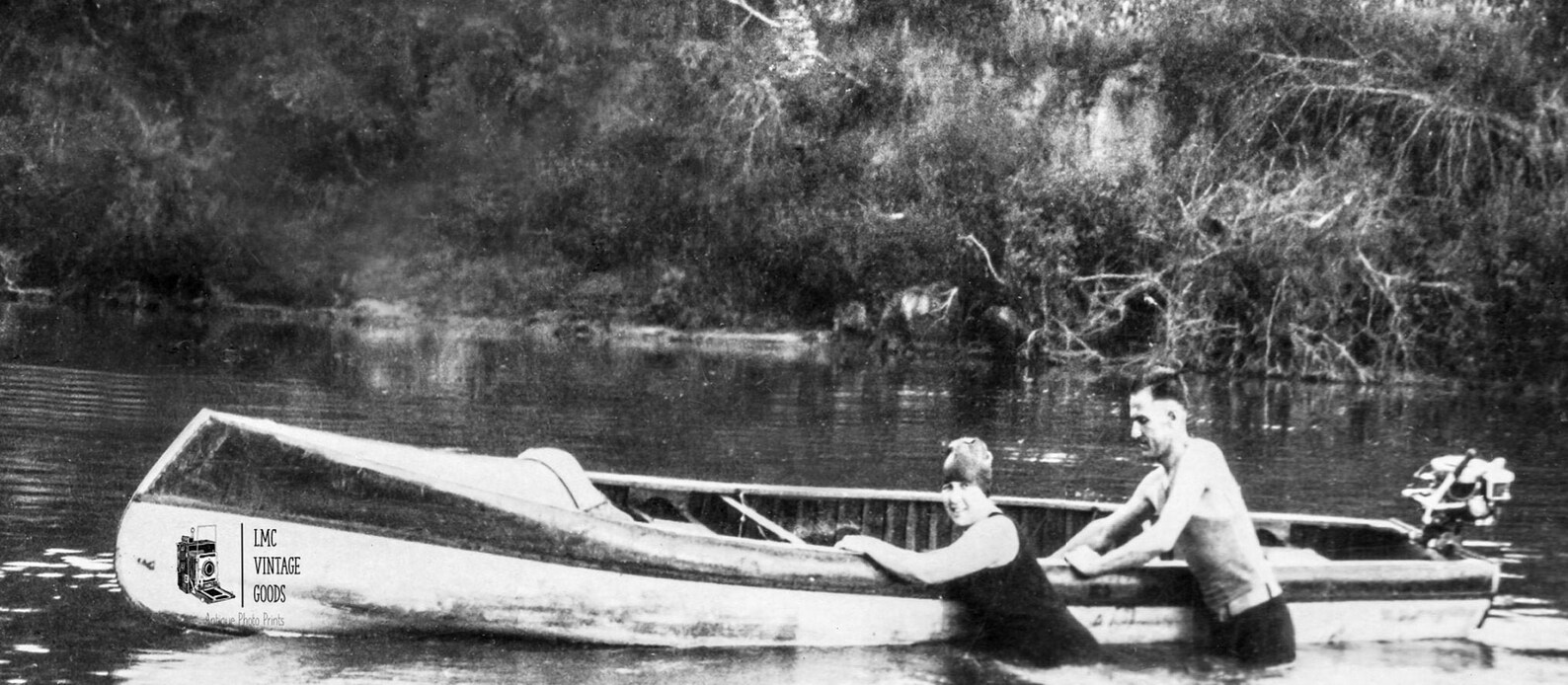 1920s Couple Motorboat Print | Vintage Black and White Photography - Etsy