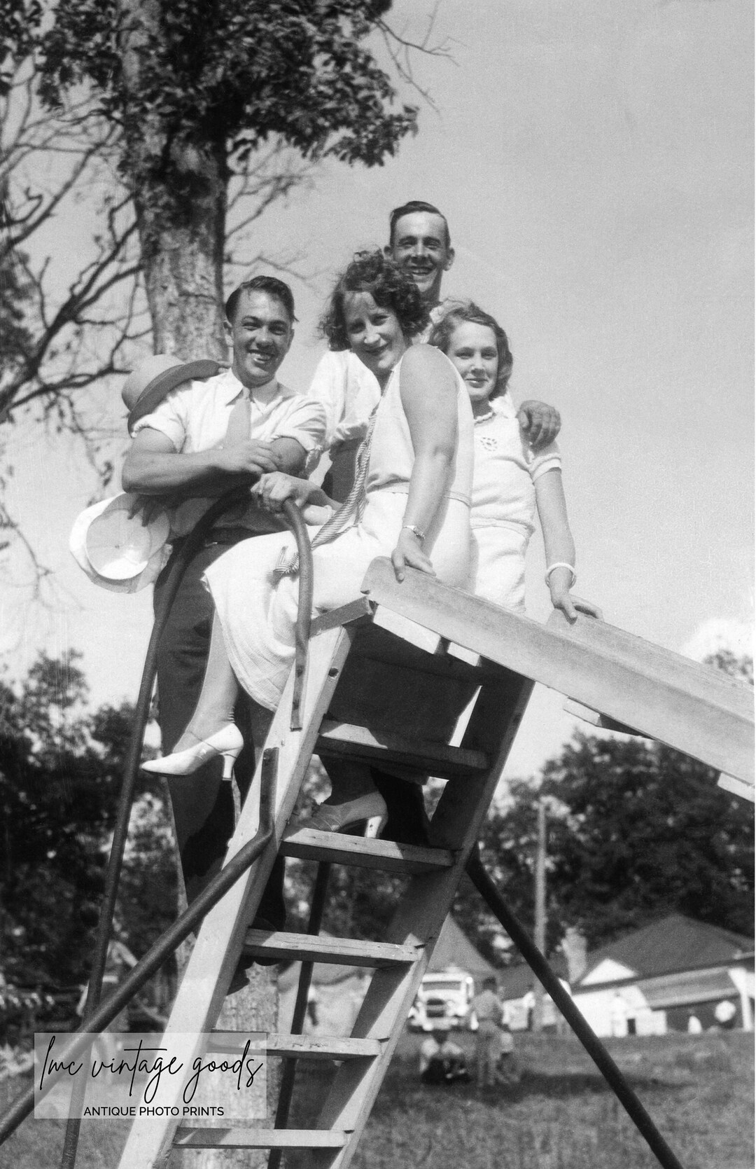 1930's Couples at the Top of Playground Slide Vintage Photo Print ...