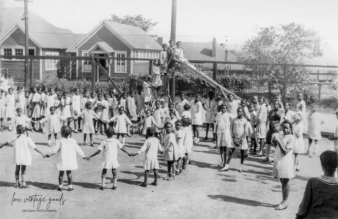 Children Playing in the Schoolyard Photo Print | Vintage Black ...