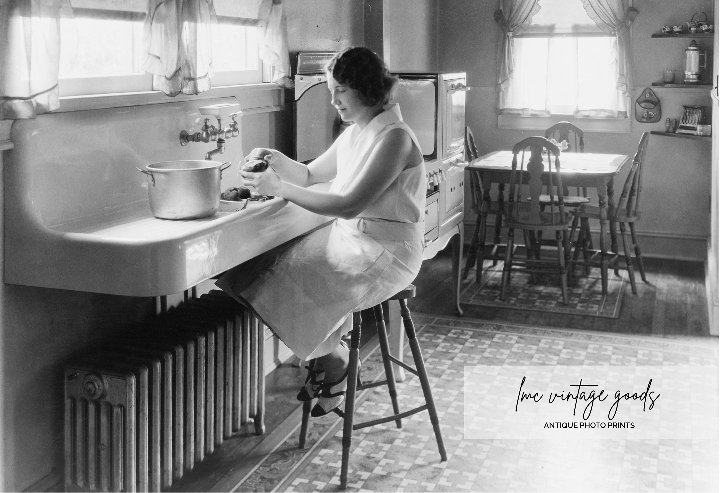 Woman Peeling Potatoes at Kitchen Sink Photo Print 1920s Vintage ...