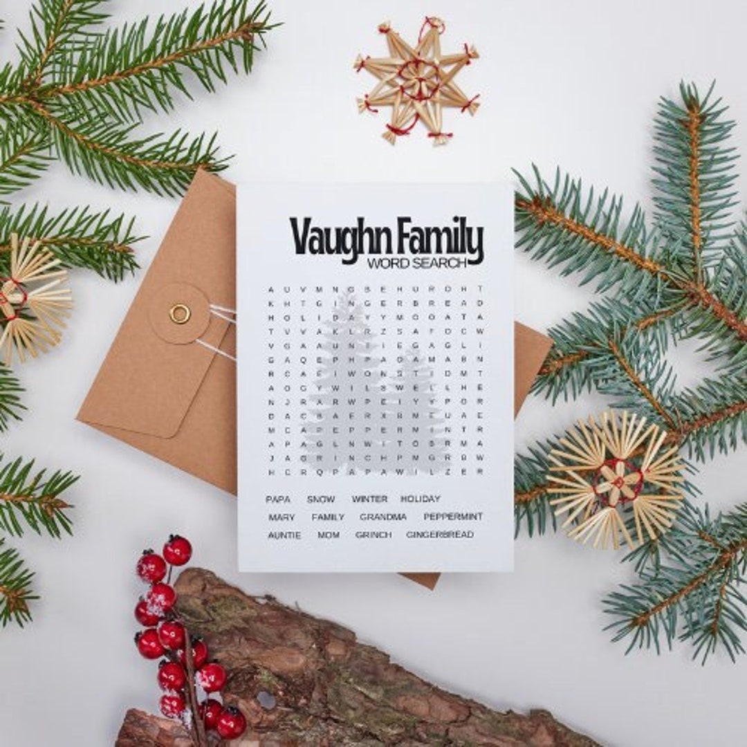 Personalized Family Christmas Word Search Black & White Digital ...