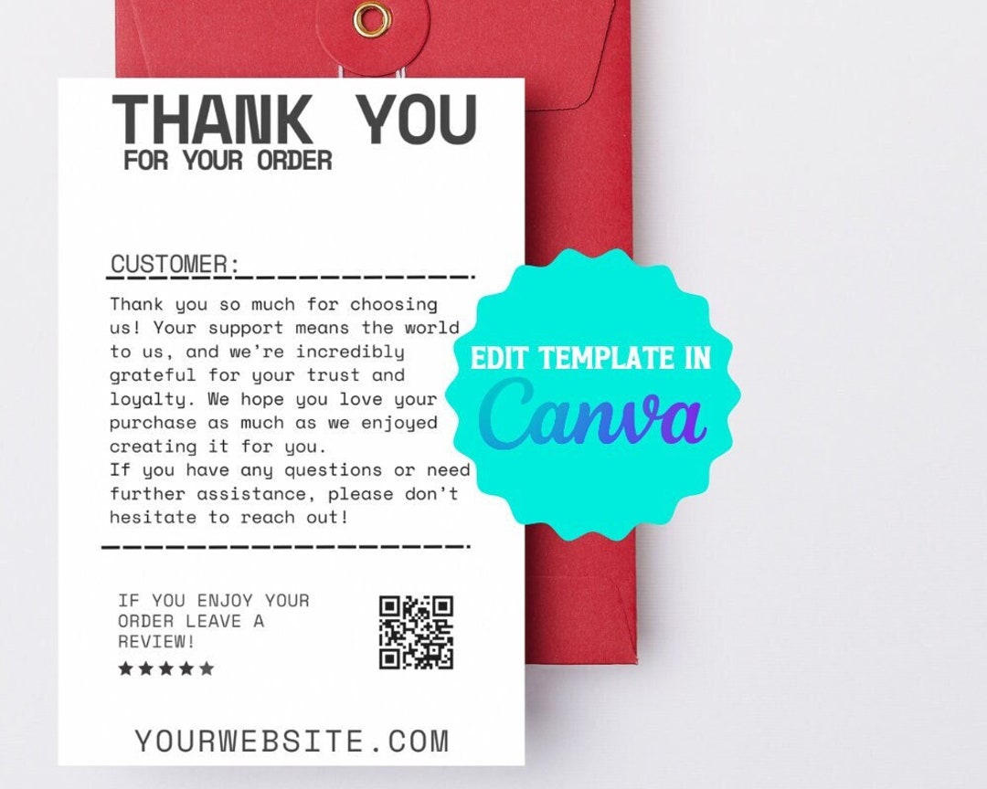 Retro Receipt-inspired Thank You Card for Your Small Business Instant ...