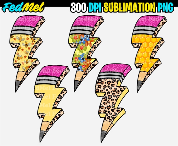 Leopard Bee Pencil Lightning Bolt Png Design for Sublimation - Etsy