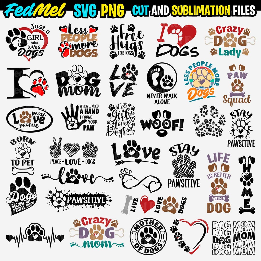 Dog Svg Bundle 33 Designs in Svg, Png Formats for T-shirt Sublimation ...