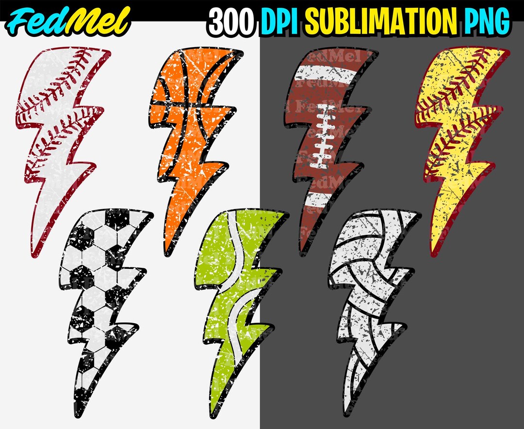 Distressed Lightning Bolt Football Basketball Baseball Softball ...