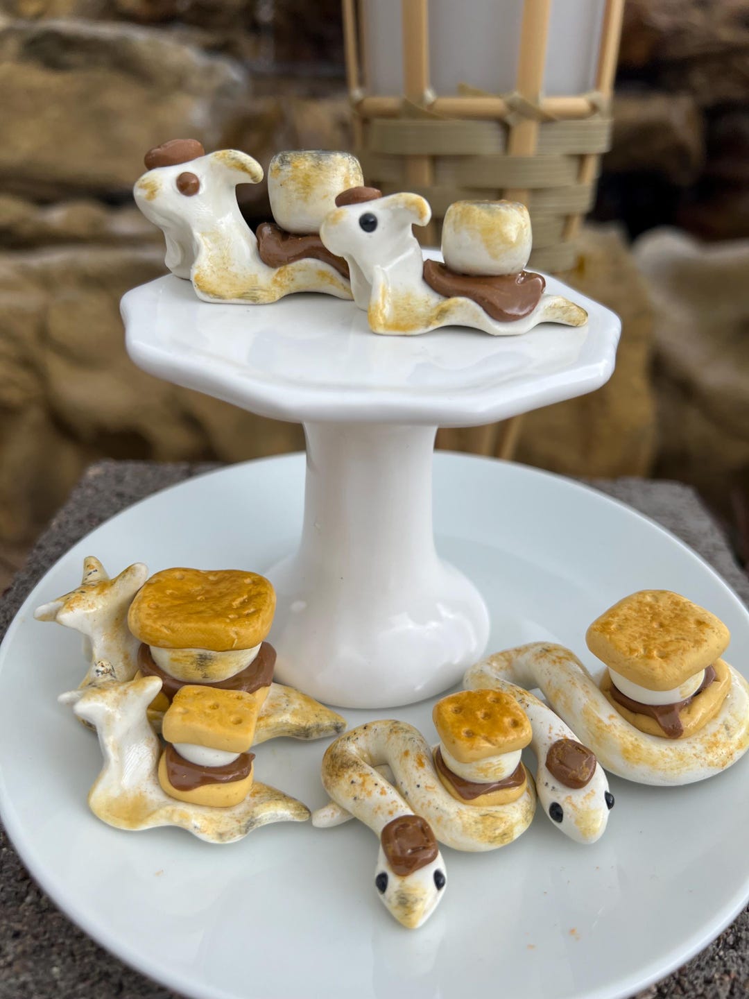 Marshmallow Snail and Snake Figurine: Toasted S'more Clay Sculpture - Etsy