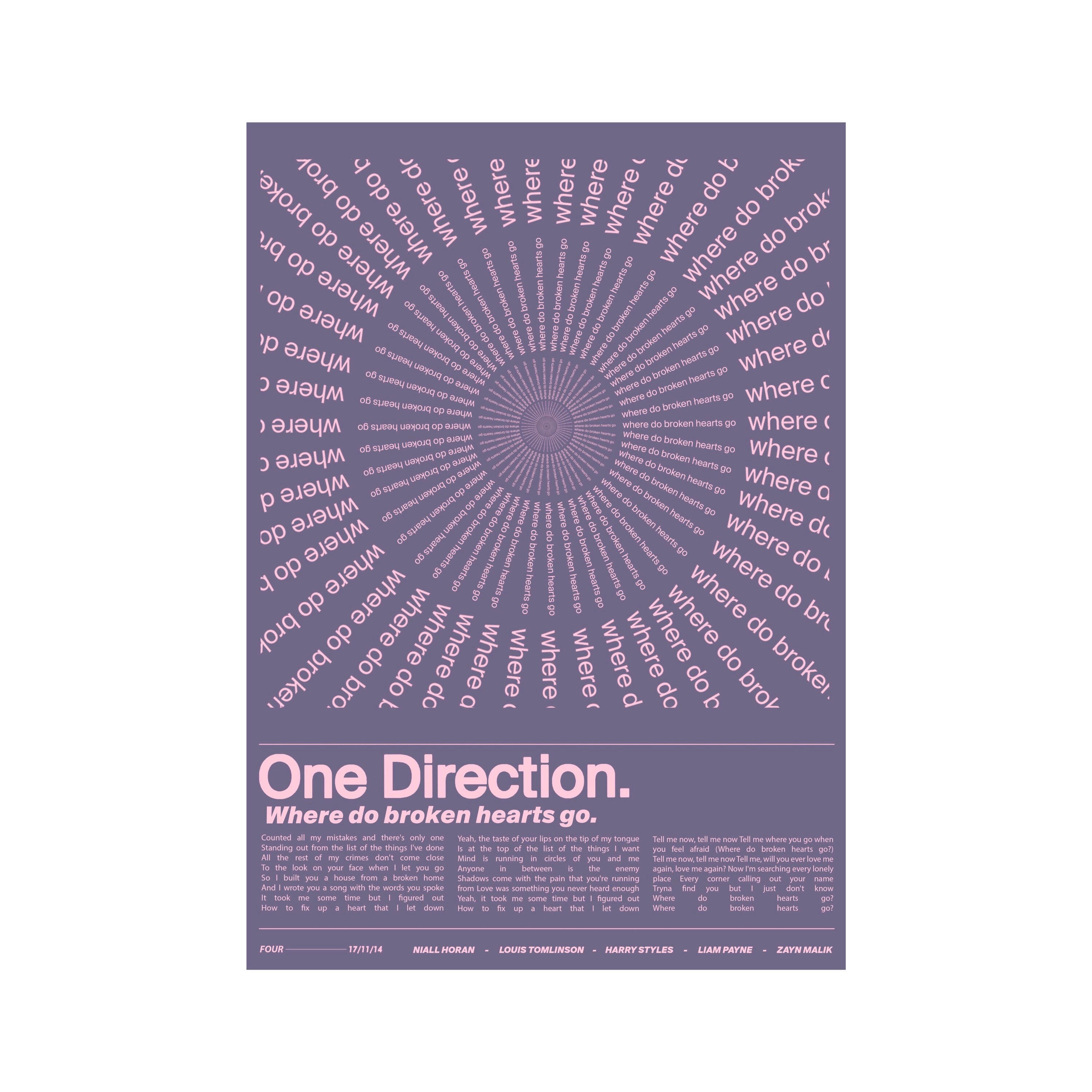 Purple and Pink One Direction Typographic Lyric Poster - Etsy