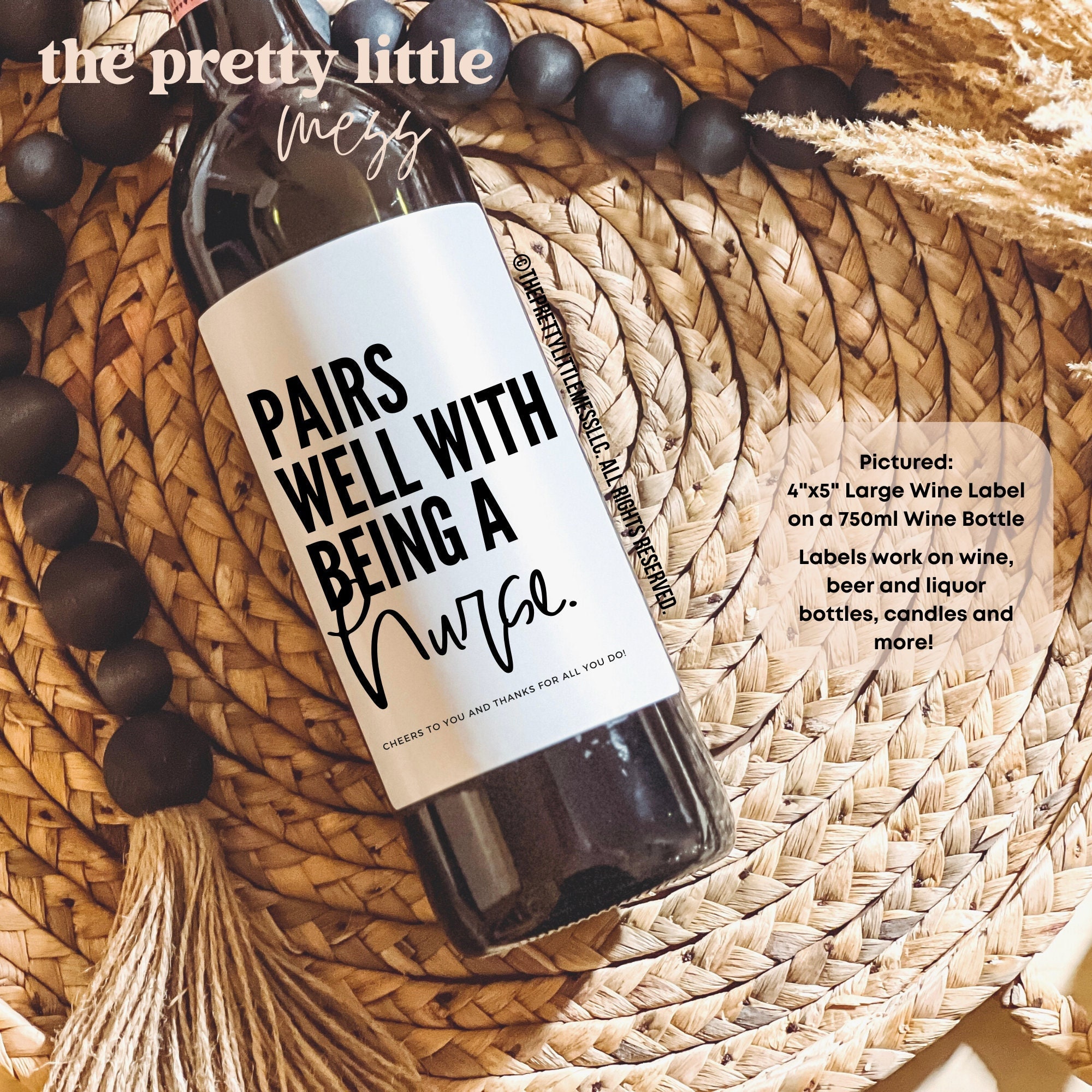 Pairs Well With Being a Nurse Wine Label Nurse Appreciation - Etsy
