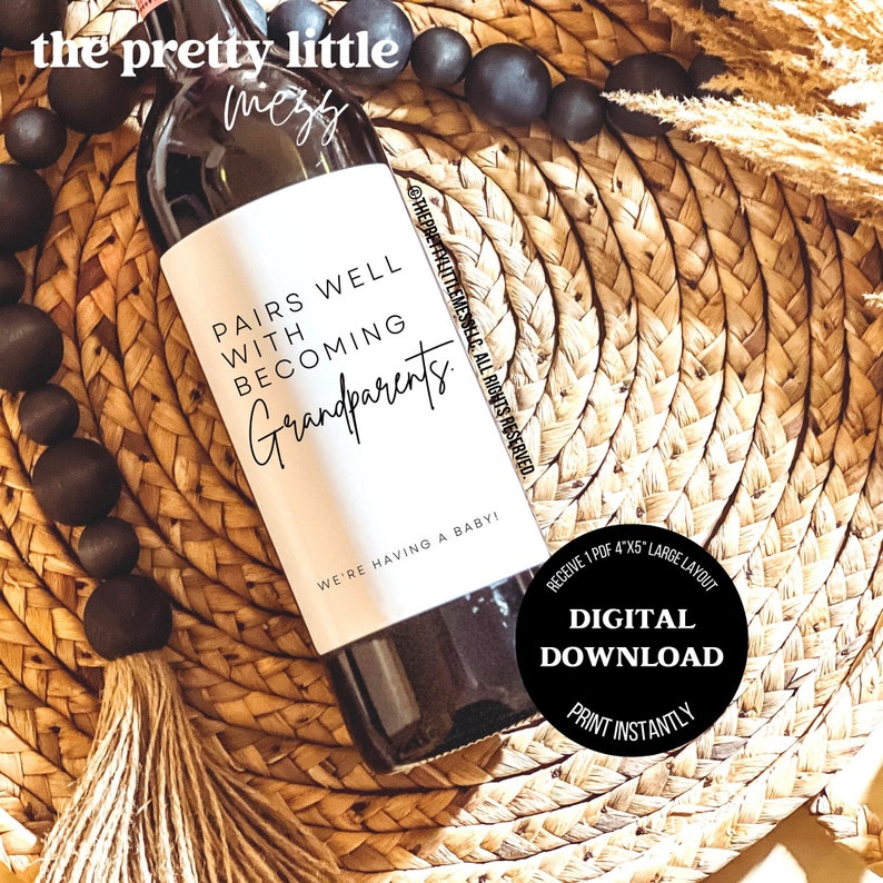 Baby Announcement Wine Label INSTANT DOWNLOAD Pregnancy - Etsy