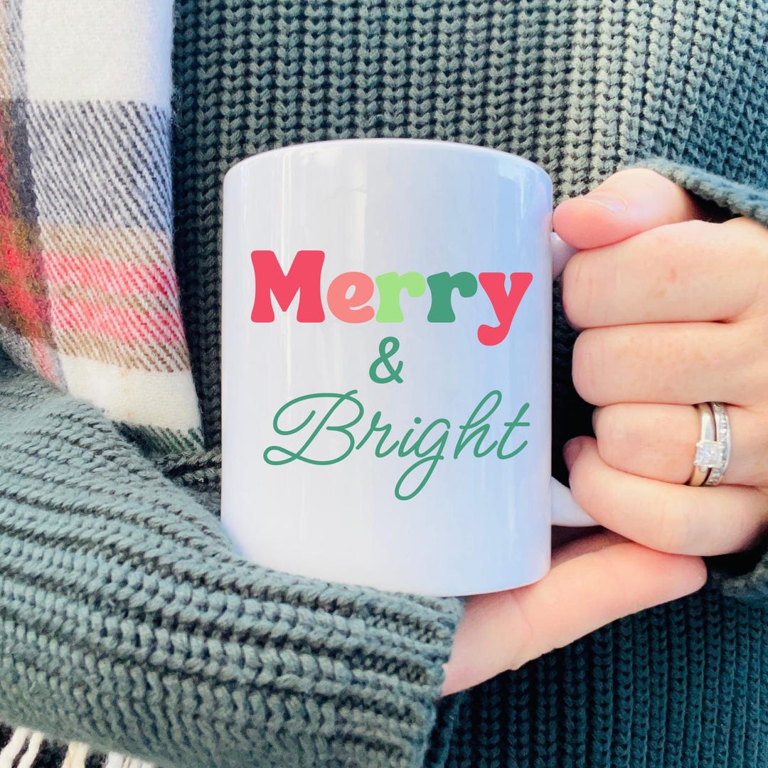 Merry and Bright Mug, Custom Christmas Mug, Christmas Mug, Holiday Mug ...