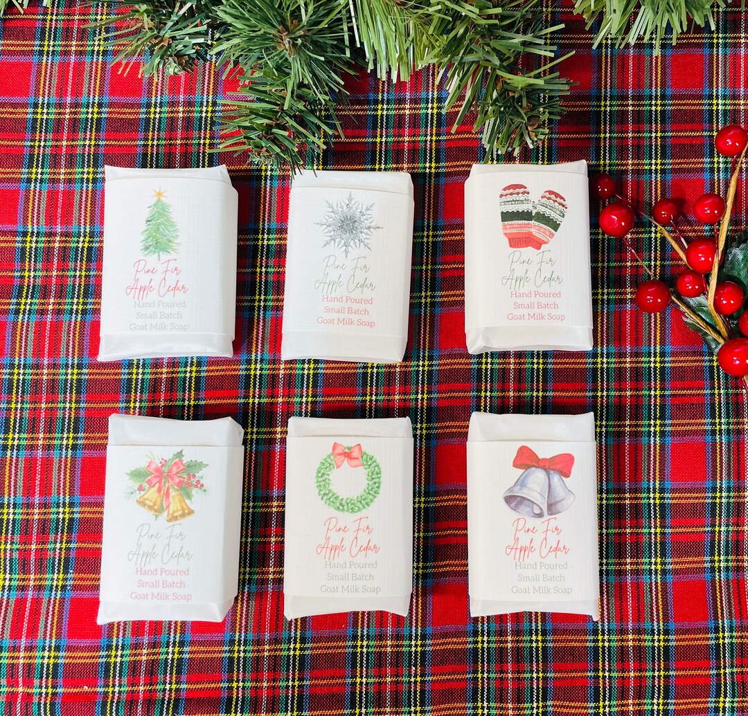 Set Of Six Christmas Mini Soap Bars 2oz Guest Soaps Shower Favor Handmade Soap Bars