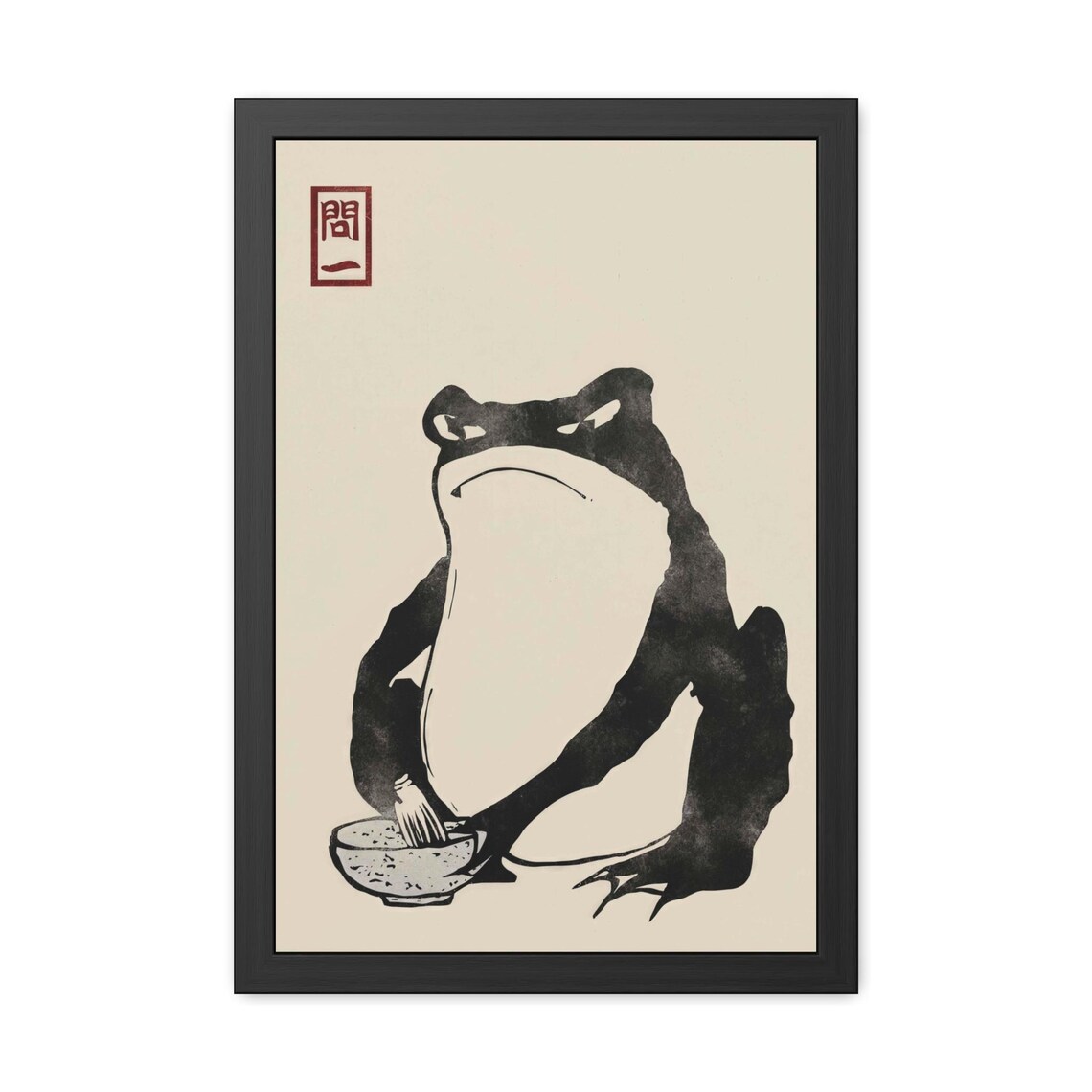 Zen Frog Framed Posters, Japanese Wall Art, Matsumoto Hoji Grumpy Frog ...