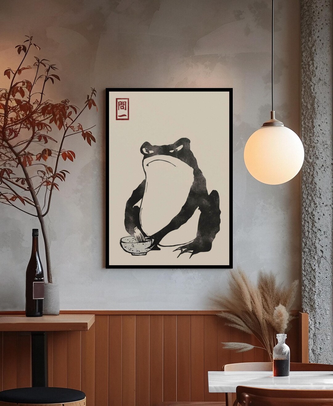 Zen Frog Framed Posters, Japanese Wall Art, Matsumoto Hoji Grumpy Frog ...
