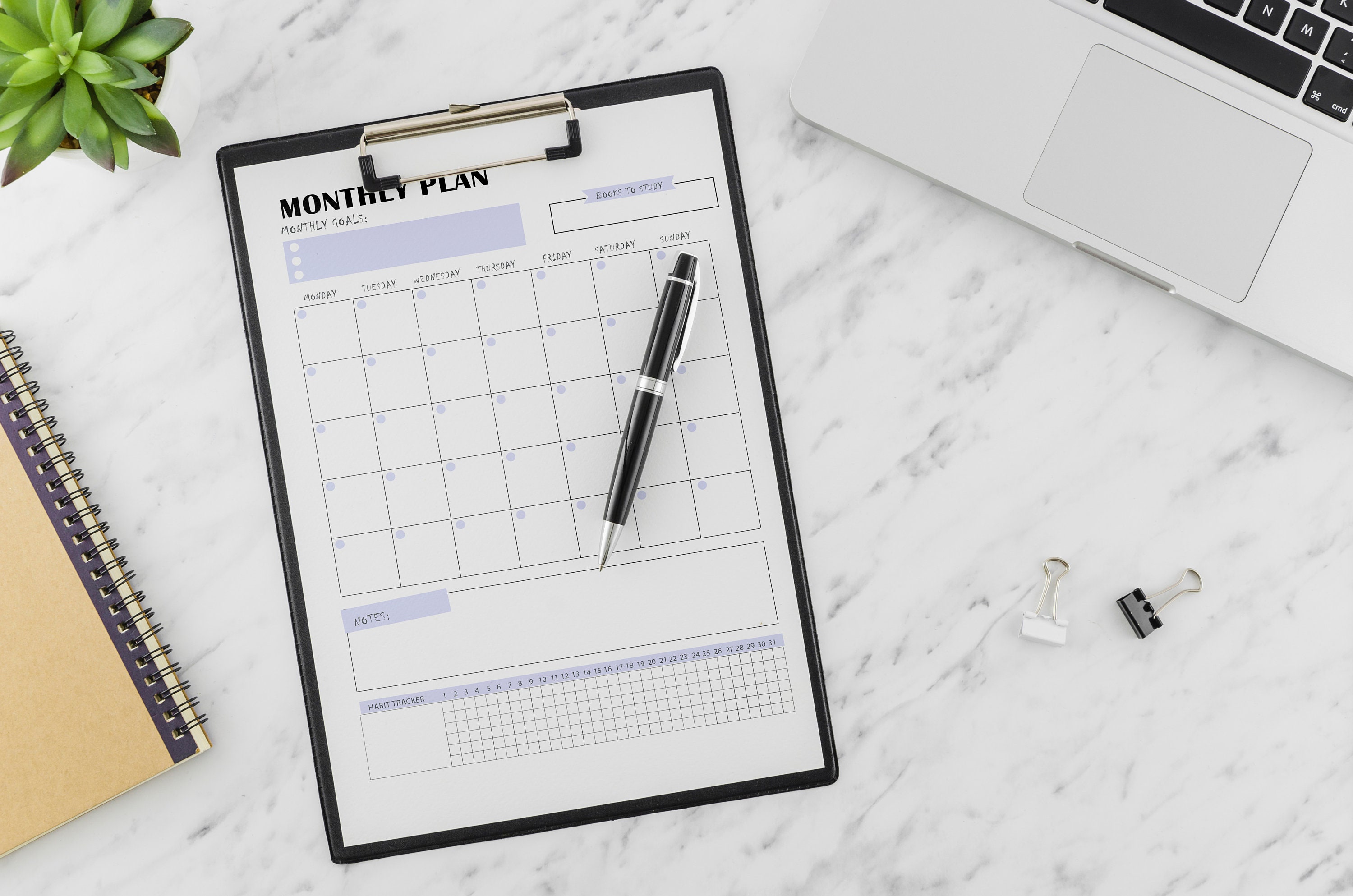 Undated Monthly Planner Printable, Month at a Glance, Monday & Sunday ...