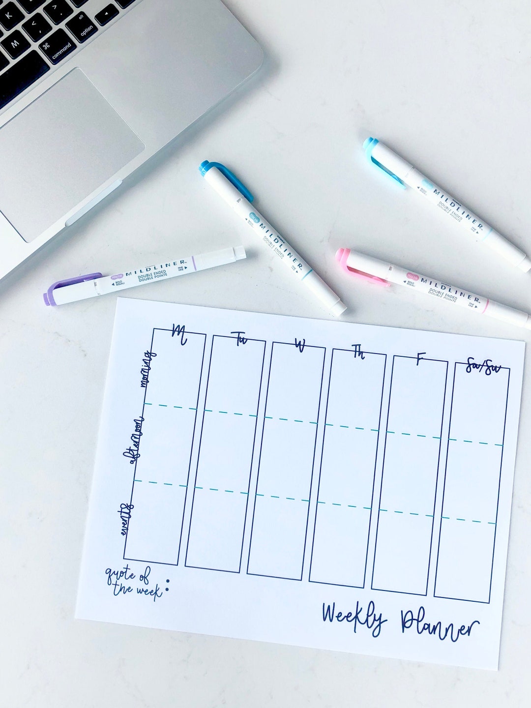 Horizontal Weekly Layout With Weekly Planner by Day, Split Into Morning ...