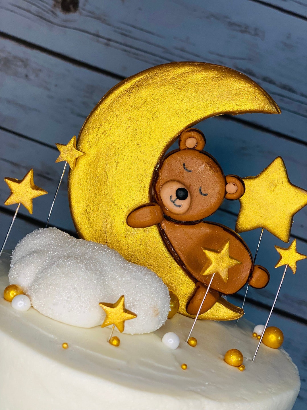 Sleepy Bear Moon Stars Fondant Cake Topper - Etsy