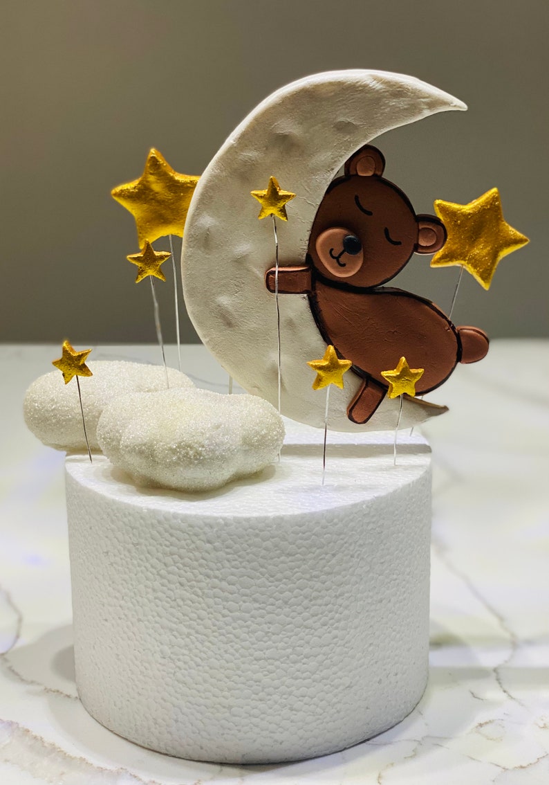 Sleepy Bear Moon Stars Fondant Cake Topper - Etsy