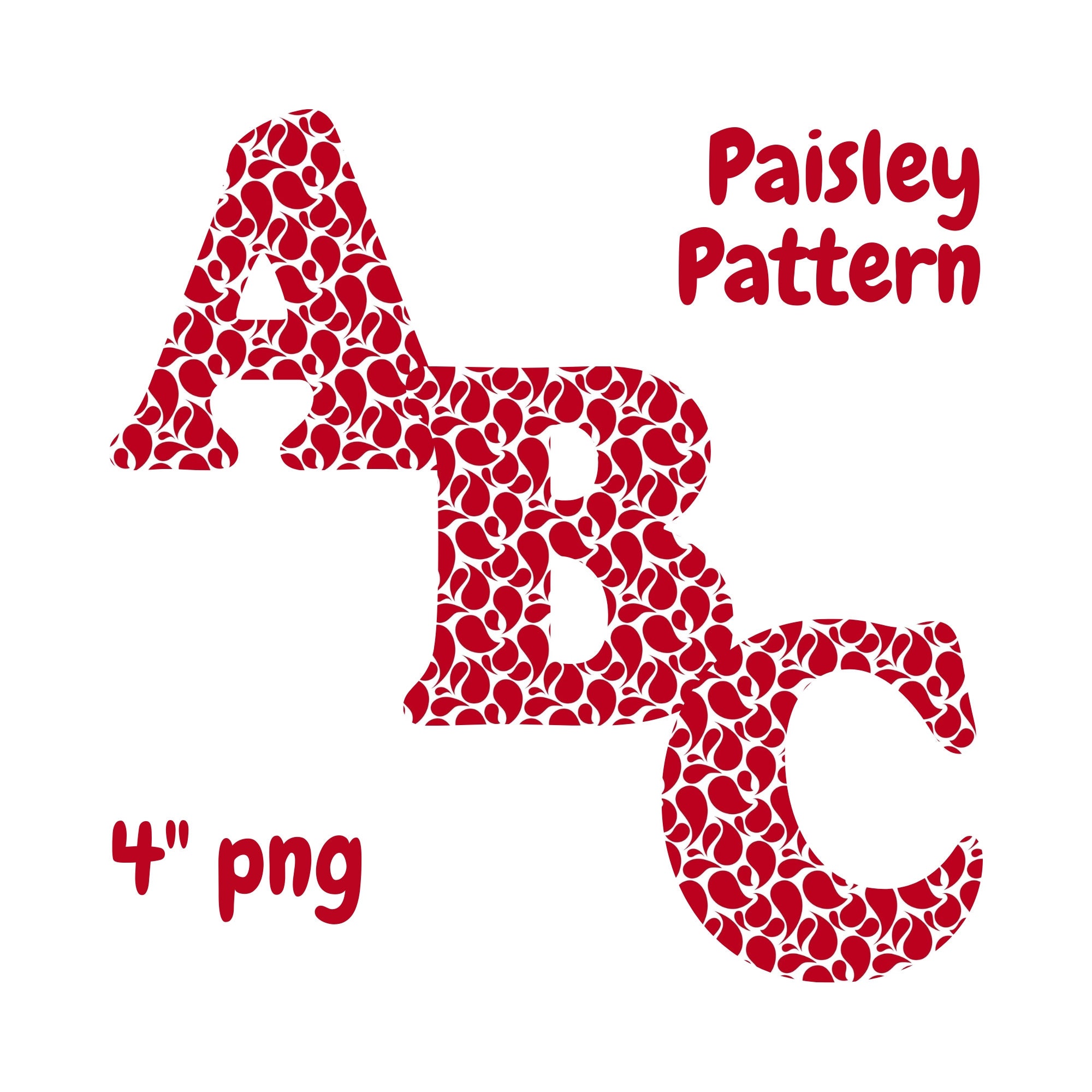 Red Paisley Digital Alphabet PNG Clipart Paisley Alphabet - Etsy