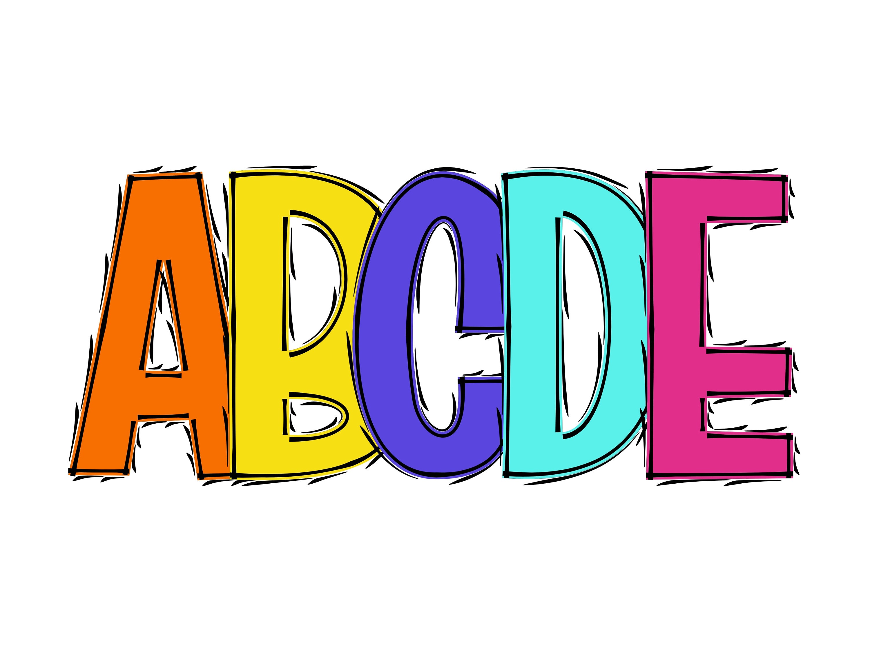 Childish Glee ABC Alphabet Clipart Commercial Use, 5 Bright Colors PNG ...