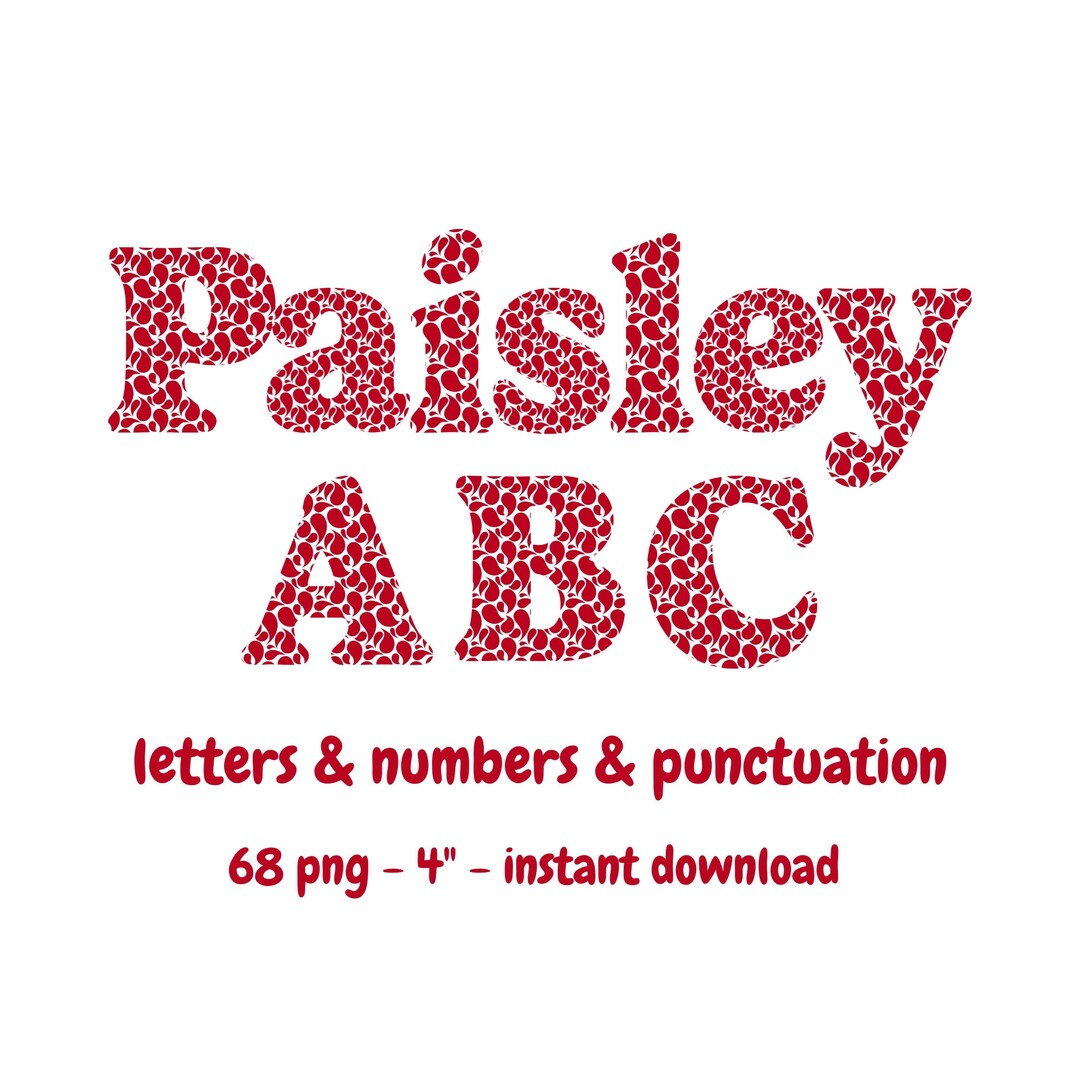 Red Paisley Digital Alphabet PNG Clipart Paisley Alphabet - Etsy