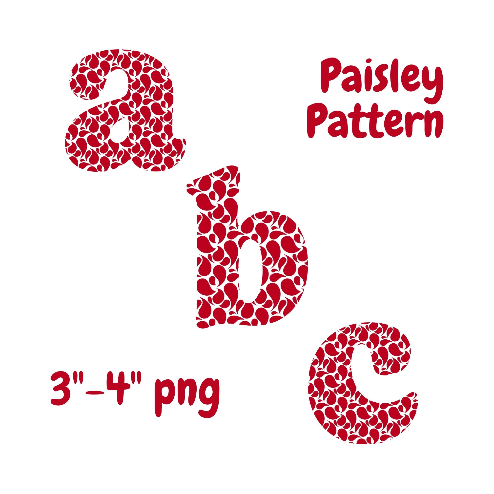 Red Paisley Digital Alphabet PNG Clipart Paisley Alphabet - Etsy