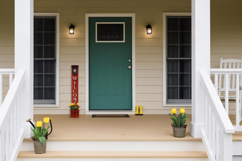 Cedar Welcome Sign With Flower Box & Solar Light - Rustic Porch Decor ...