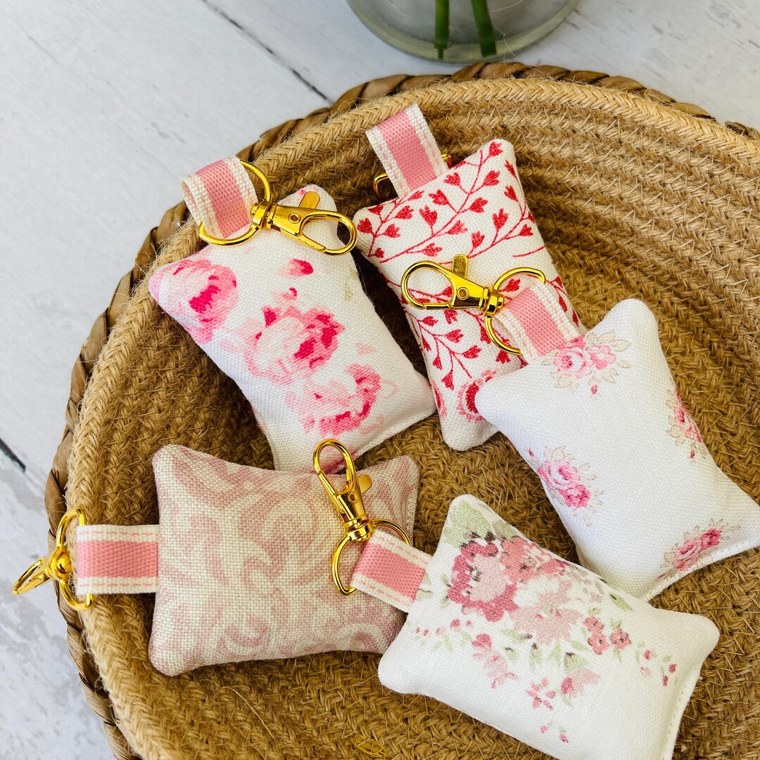 Peony and Sage Fabric Key Fob, Chunky Key Fob, Pretty Keyring, Fabric ...