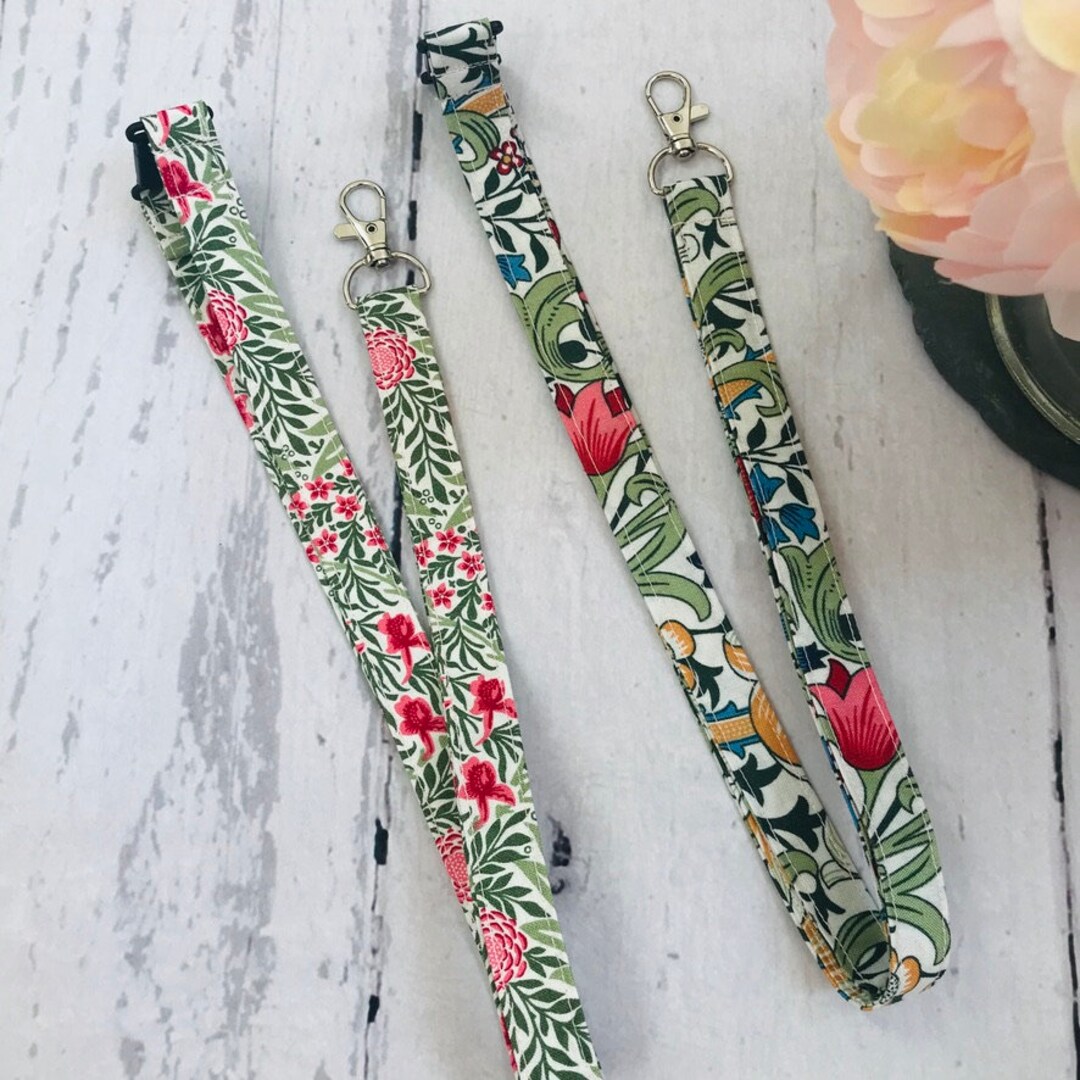 William Morris Fabric Lanyard, Pretty Lanyard, Key Lanyard, Fabric ...