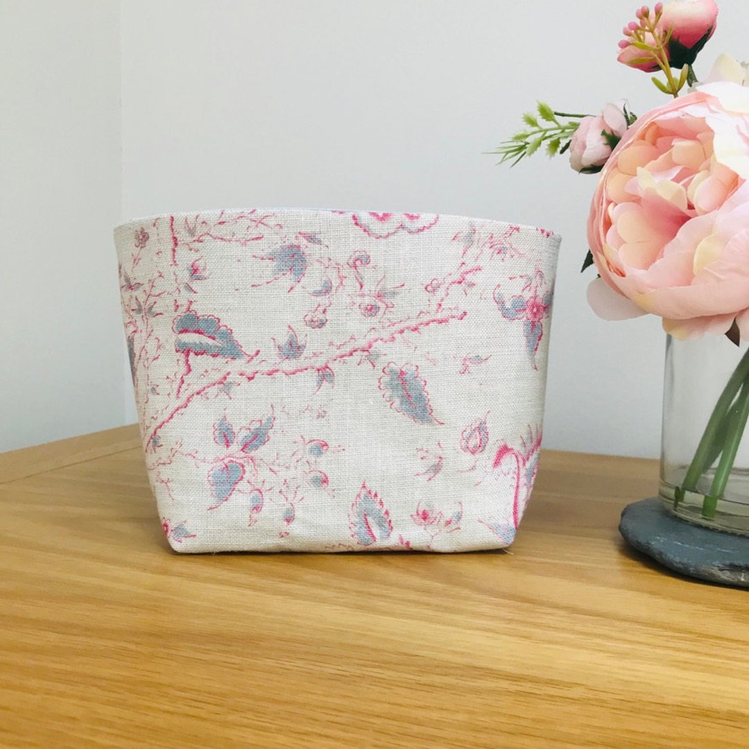 Peony and Sage Grey and Pink Linen Home Storage Basket, Pretty Storage ...