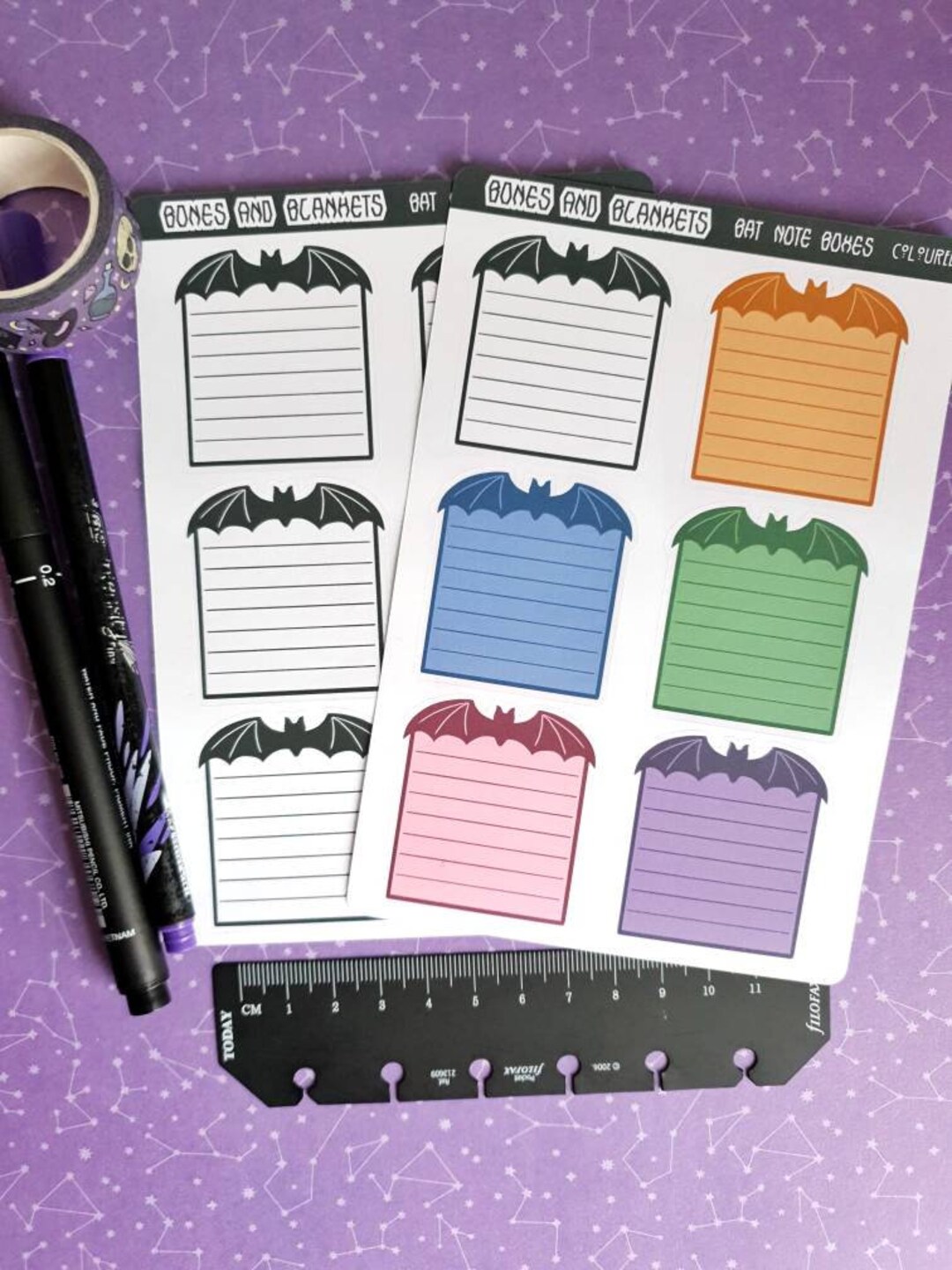 Bat Note Boxes Planner Sticker Sheet Gothic Halloween Planner ...