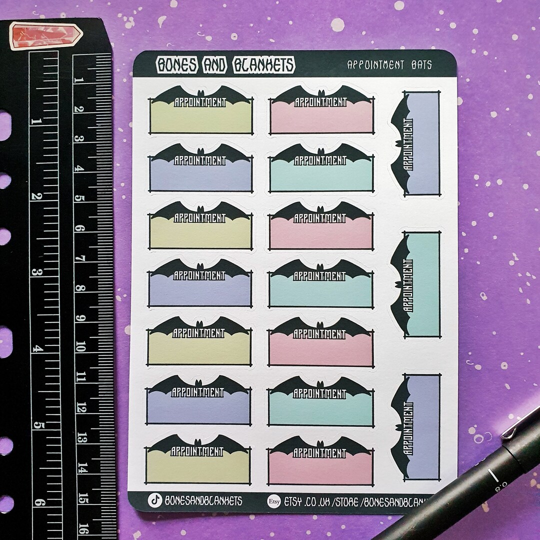 Bat Appointment Boxes Planner Sticker Sheet Pastel Goth Reminders ...